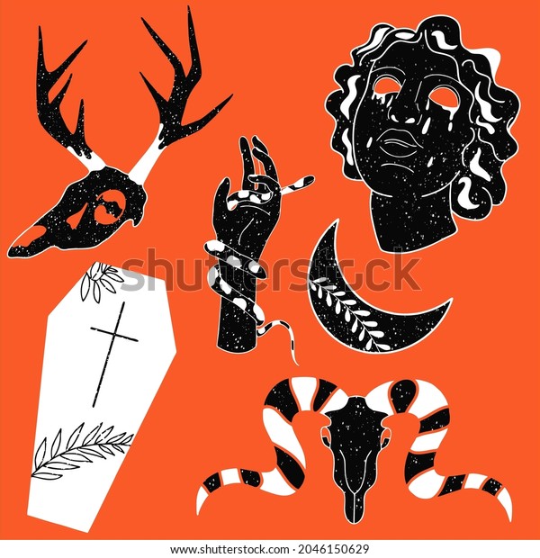 Set Black Vector Stickers Handdrawn Cartoon Stock Vector (Royalty Free ...