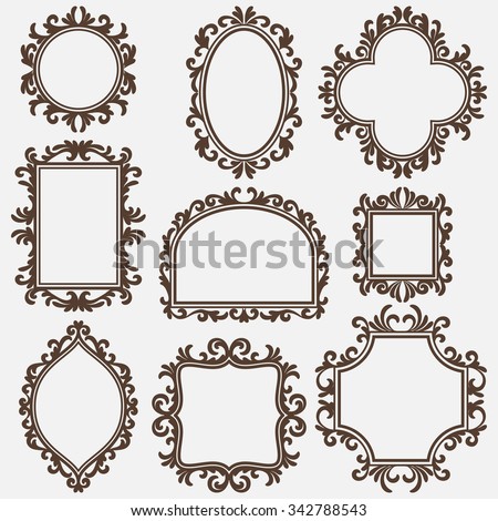 Set Black Vintage Frames Various Shapes Stock Vector (Royalty Free ...