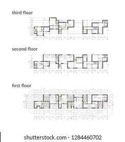 Set Black White Architectural Plans House Stock Vector (Royalty Free ...