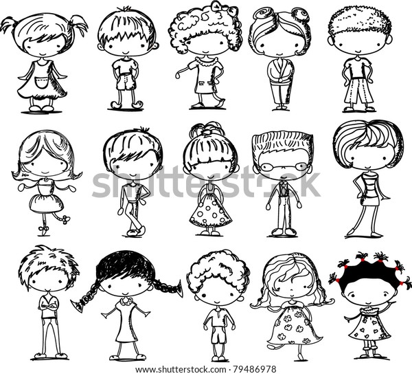 Set Black White Drawings Children Stock Vector (Royalty Free) 79486978