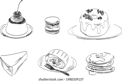 Set Black White Hand Drawing Dessert Stock Vector (Royalty Free ...