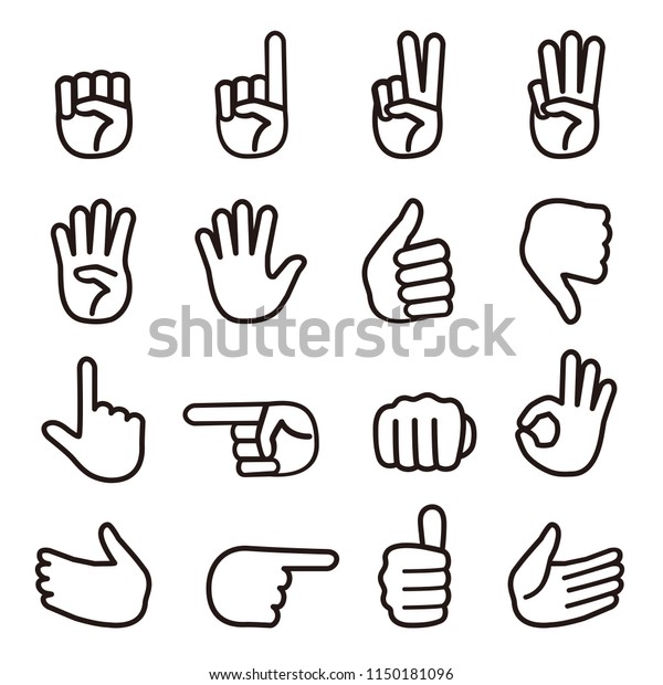 set of black and white hand sign icons