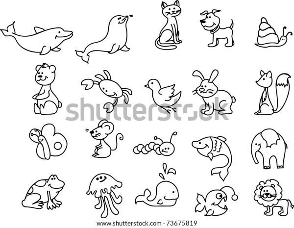 Set Black White Icons Animals Nature Stock Vector (Royalty Free) 73675819
