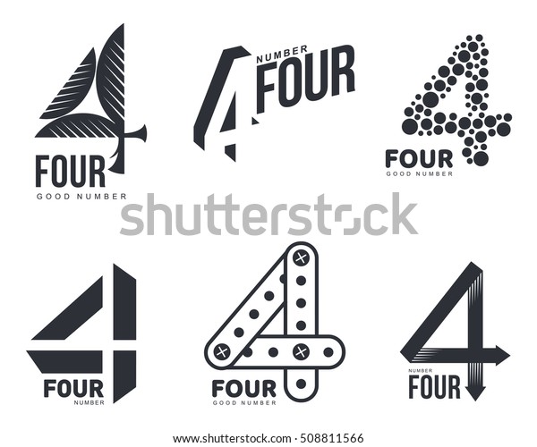 Set Black White Number Four Logo Stock Vector (Royalty Free) 508811566
