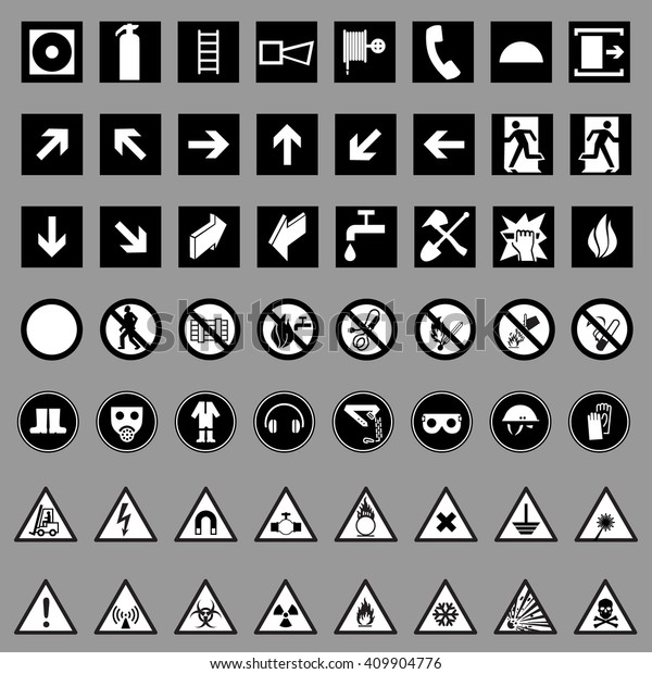Set Black White Safety Signs On Stock Vector (Royalty Free) 409904776 ...
