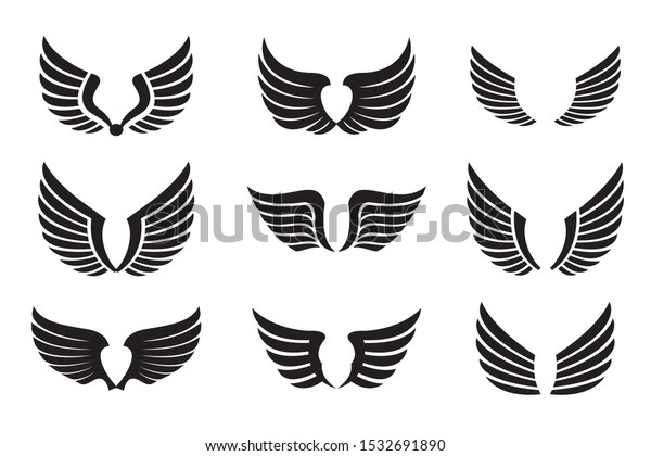 Set Black Wings Vector Illustration Outline Stock Vector (Royalty Free ...