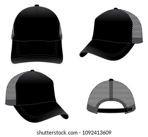 Set Blank Black Baseball Cap Mesh Stock Vector (Royalty Free) 1090962446