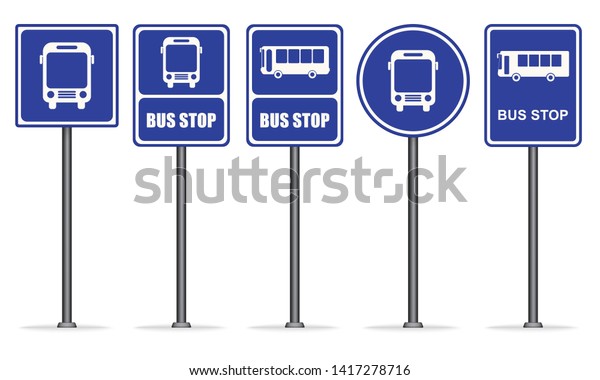 Set Blue Bus Stop Signs Stock Vector (Royalty Free) 1417278716 ...