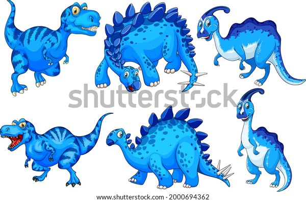 Set Blue Dinosaur Cartoon Character Illustration Stock Vector (Royalty ...