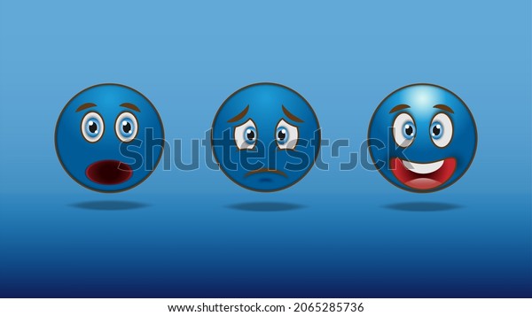 Set Blue Emoticons Different Facial Expressions Stock Vector (Royalty ...