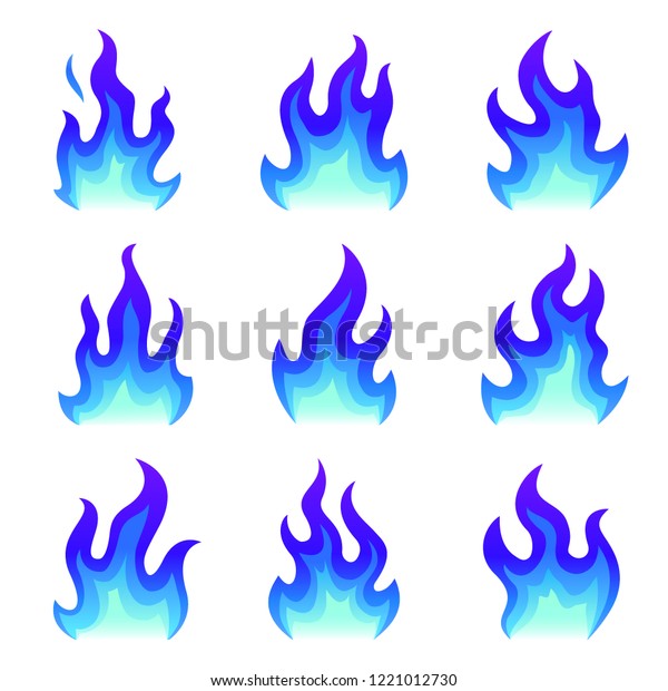 Set Blue Fire Icons Flat Fire Stock Vector (Royalty Free) 1221012730 ...