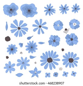 Set Blue Flowers Doodle Style Stock Vector (Royalty Free) 468238907 ...
