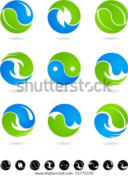 Set Blue Green Yin Yang Symbols Stock Vector (Royalty Free) 51775510