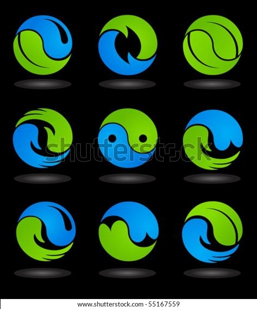 Set Blue Green Yin Yang Symbols Stock Vector (Royalty Free) 55167559