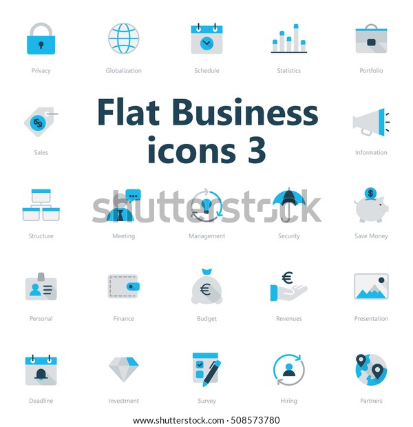 Set Blue Grey Flat Business Icons: vector de stock (libre de regalías ...