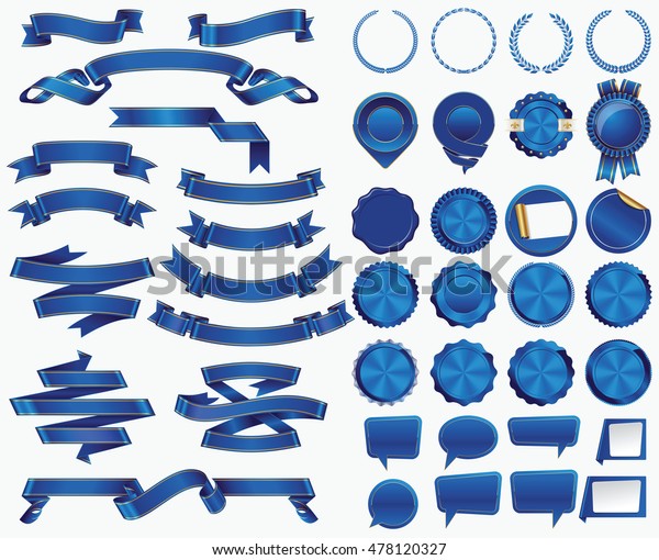 Set Blue Ribbons Certificate Seals Badges 스톡 벡터(로열티 프리) 478120327 ...