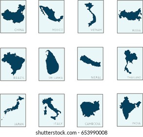 Set Blue Stamps Maps Countries Stock Vector (Royalty Free) 653990008 ...