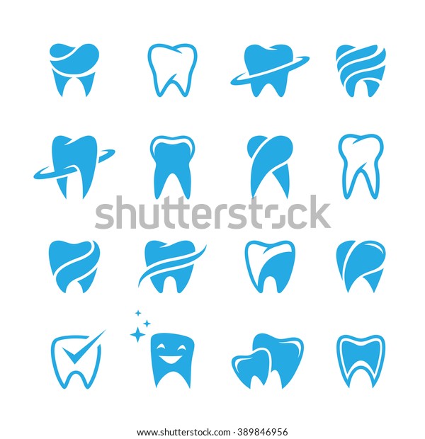 Set Blue Teeth Tooth Icons Isolated Stock Vector (Royalty Free ...