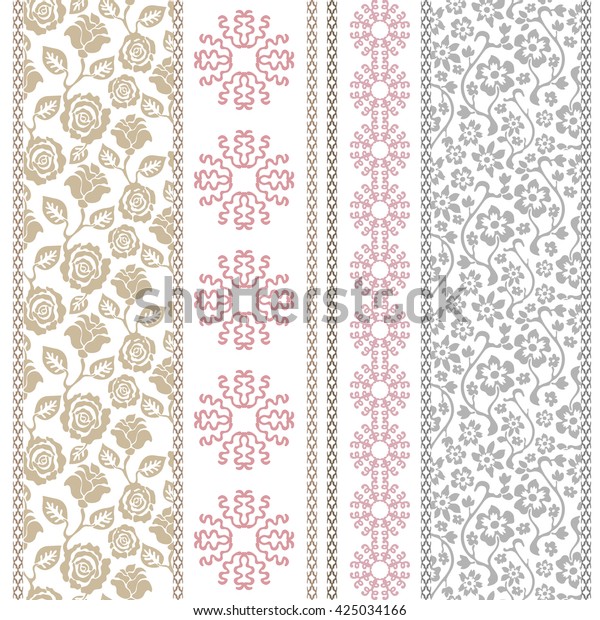 Set Bohemian Seamless Borders Floral Elements Stock Vector (Royalty ...