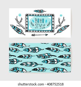 Set Boho Style Hand Drawn Elements Stock Vector (Royalty Free ...