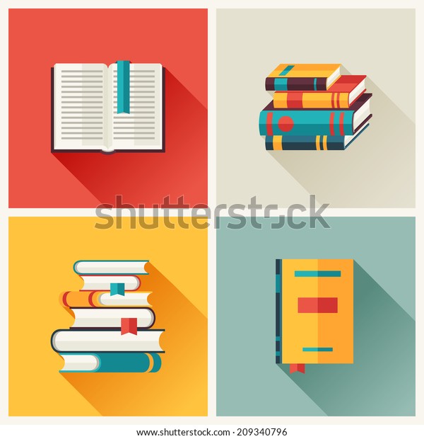 Set Book Icons Flat Design Style: vector de stock (libre de regalías ...