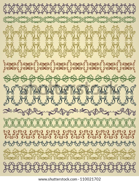Set Borders Abstract Floral Curves Design Stock Vector (Royalty Free ...