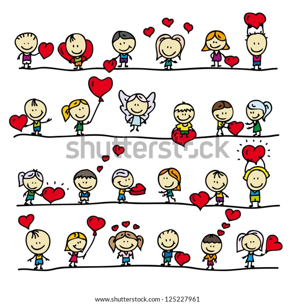 Set Borders Doodle Happy Children Love Stock Vector (Royalty Free ...