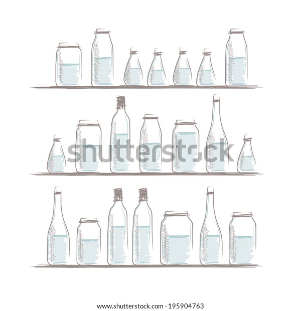 Set Bottles Sketch On Shelves Your Stock Vector (Royalty Free ...