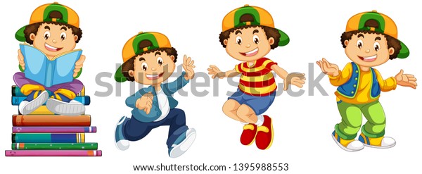 Set Boy Character Illustration Stock Vector (Royalty Free) 1395988553 ...