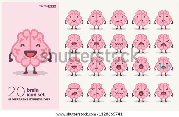 Set Brain Emoji Line Icons Different Stock Vector (Royalty Free ...