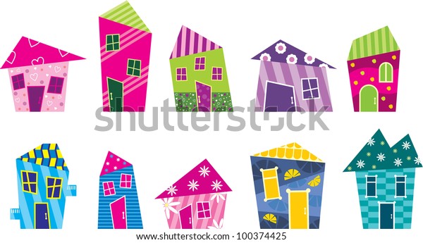 Set Bright Painted Cartoon Houses Vector Stock Vector (Royalty Free ...