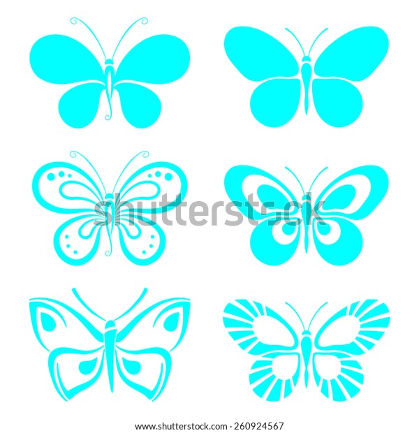 Set Bright Turquoise Butterflies Stock Vector (Royalty Free) 260924567 ...