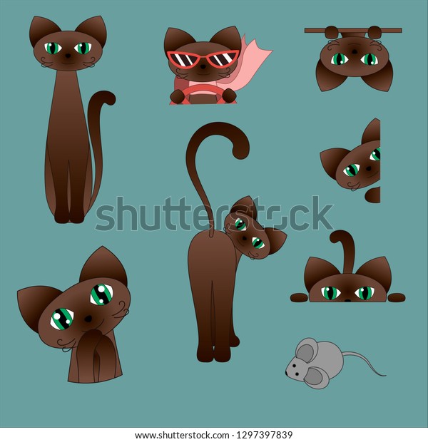 Set Brown Cat Vector Images Stock Vector (Royalty Free) 1297397839 ...
