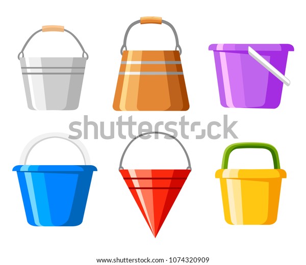 Set Buckets Variety Bucket Colored Containers Stock Vector (Royalty ...