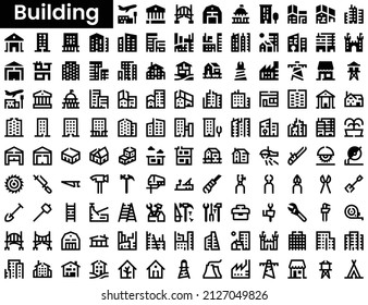 Set Building Icons Black Flat Icon Stock Vector (Royalty Free ...