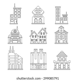 Vektor Stok Baris seni koleksi rumah hunian. Set (Tanpa Royalti ...