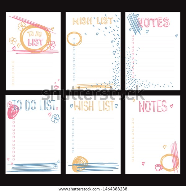 Set of bullet journal checklist blanks (to do list, wish list, notes ...