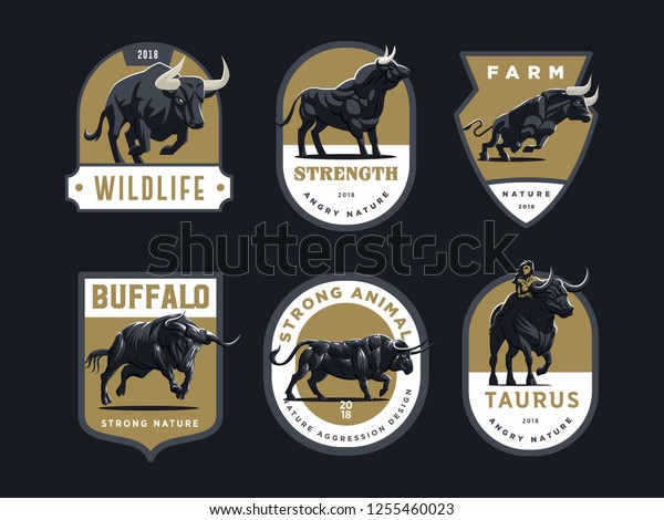 Set Bulls Buffalo Different Poses Vector Stock Vector (Royalty Free ...