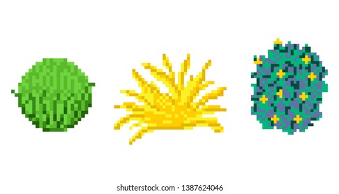 Set Bushes Pixel Art Illustration Isolated Stock Vector (Royalty Free ...