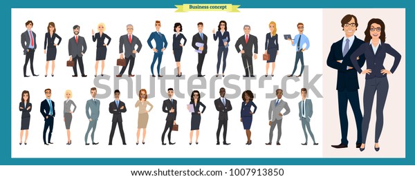 Set of business characters working in office. isolated vector design ...