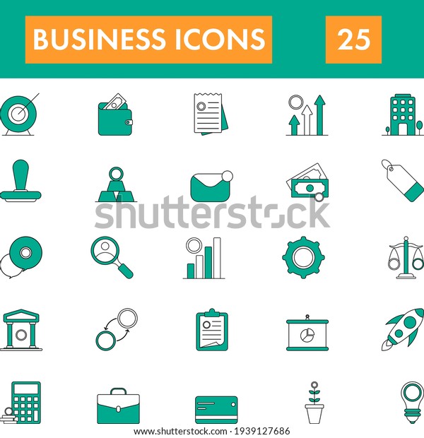 Set Business Icon Set Green White Stock Vector (Royalty Free ...