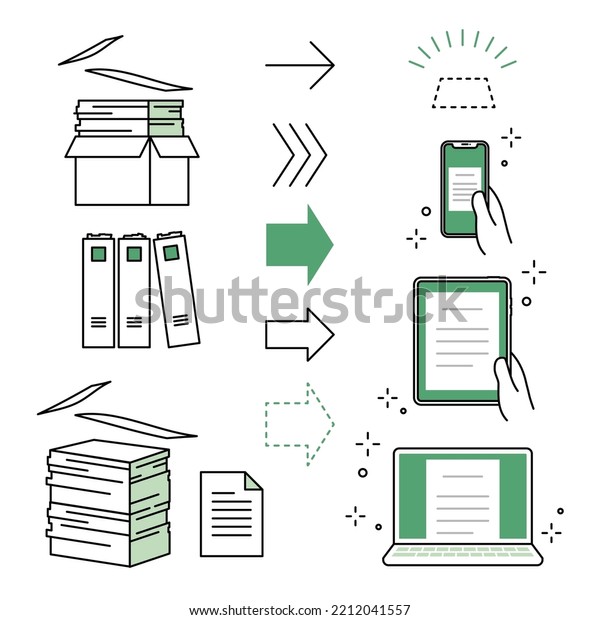 Set Business Icons Paperless Document Digitization Stock Vector ...