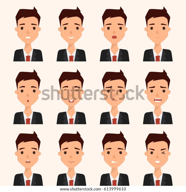 set of business man emotion face. illustration vector flat design.