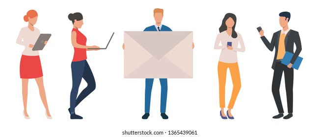 Set Business People Using Various Gadgets Stock Vector Royalty Free