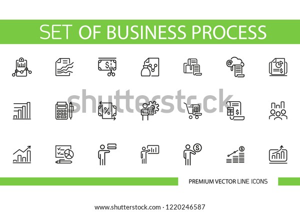 Set Business Process Line Icons Document Stock Vector (Royalty Free ...
