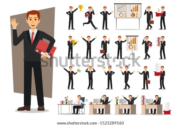 Set Businessman Character Design Vector Illustration: เวกเตอร์สต็อก ...