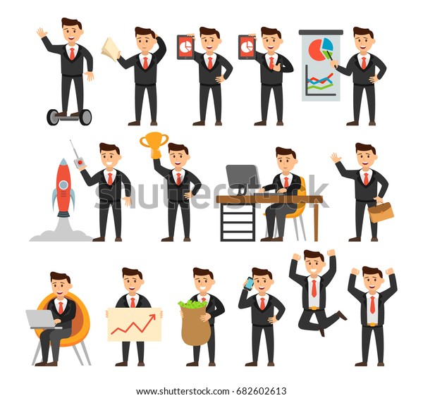 Set Businessman Character Design Vector Infographics: vetor stock ...