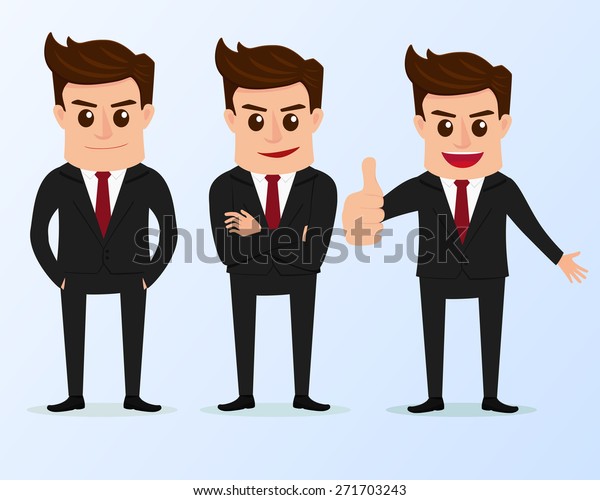 Set Businessman Characters Poses Vector Illustration: Stock ...