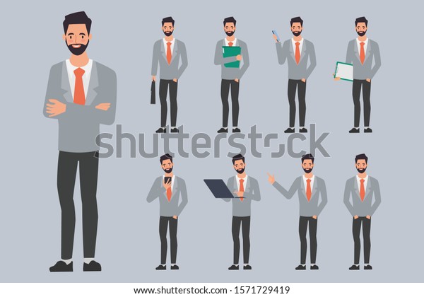 Set Businessman Creation Character Pose Occupation Stock Vector ...