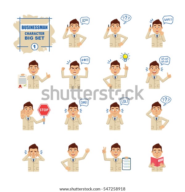 Set Businessman Emoticons Showing Different Actions Stock Vector ...